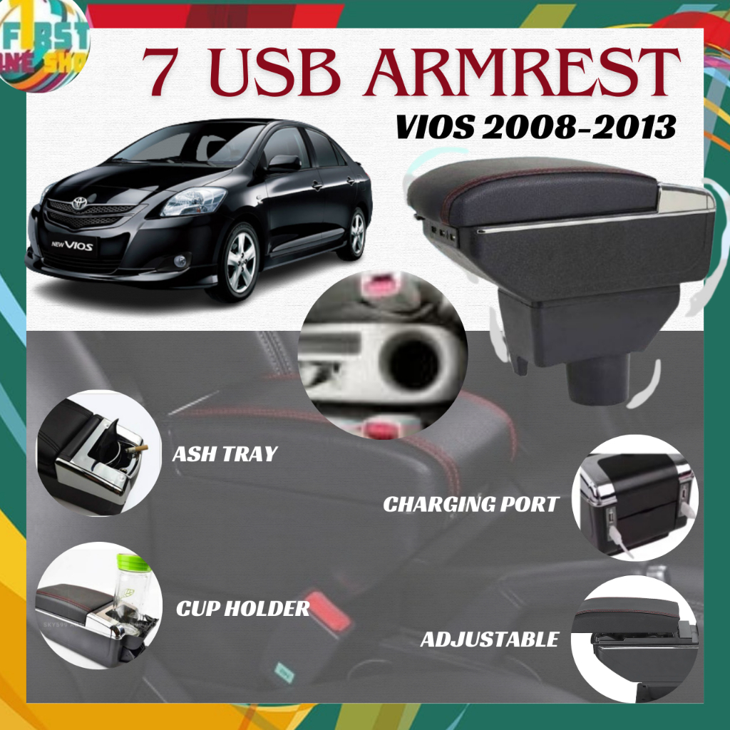 Toyota Vios 2008-2013 Armrest Double Layer Adjustable With 7 USB ...