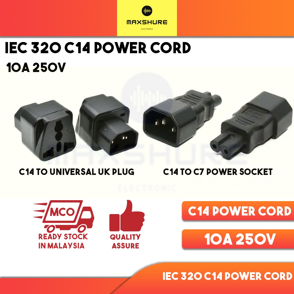 [Maxshure] C14 IEC Male to Universal Plug Adapter 10A 250V C14 C7 ...
