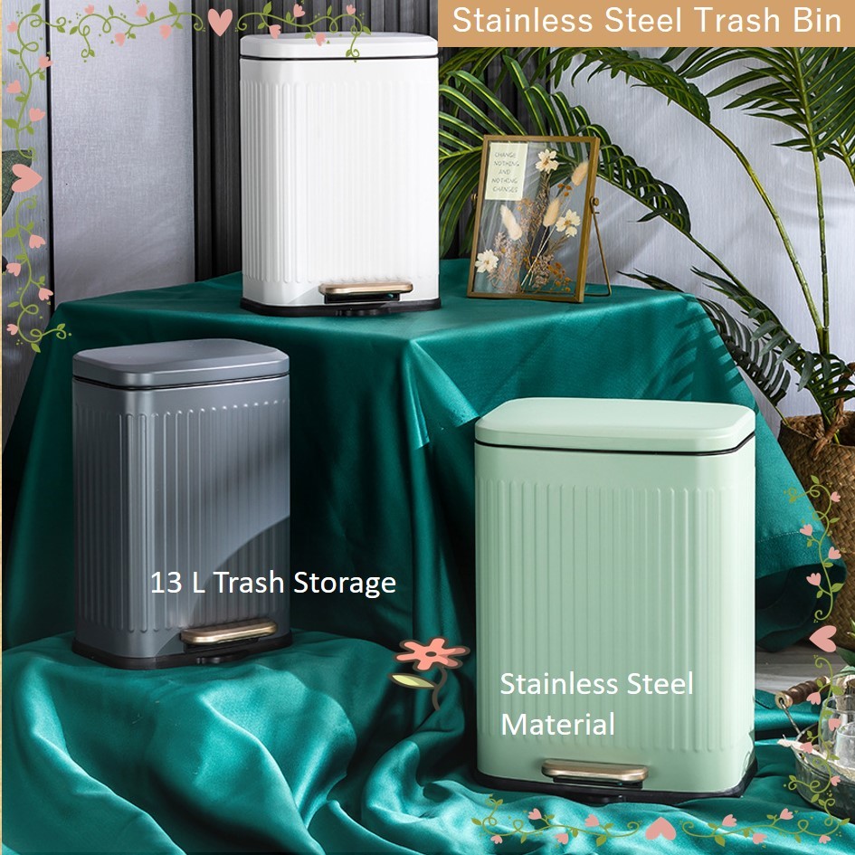Stainless Steel Trash Dustbin 2in1 Muji Nordic 13L Touchless Slow Soft ...