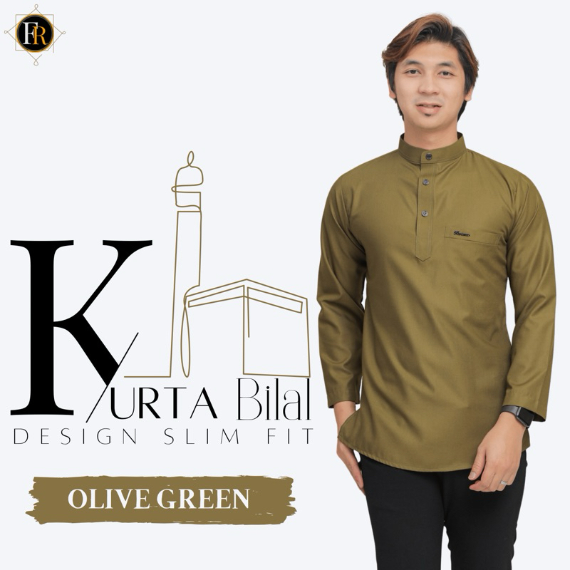 [OLIVE GREEN] KURTA BILAL NEW DESIGN 2024 KURTA MODEN SLIM FIT BERPOKET ...