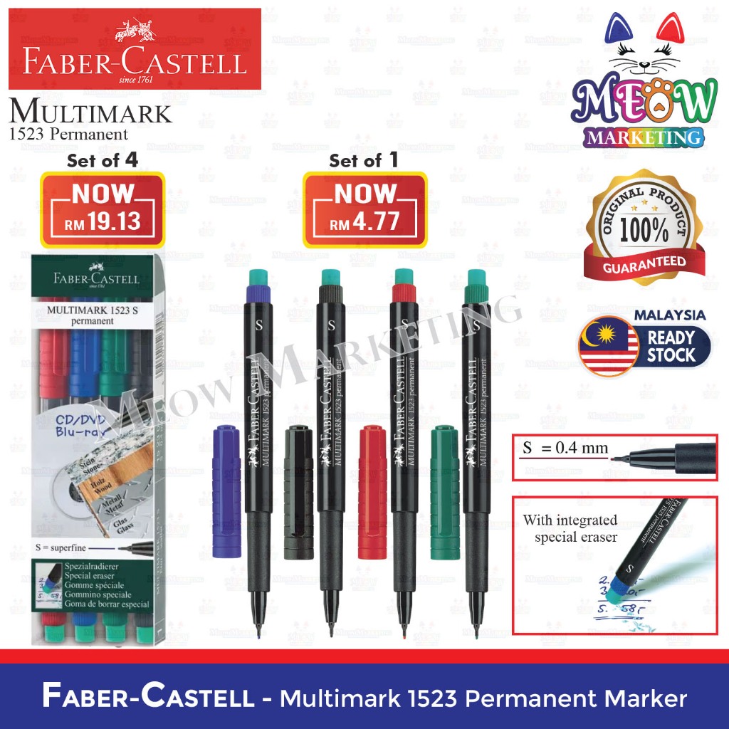 Faber Castell Multimark 1523 / Multi Surface OHP Erasable Permanent ...