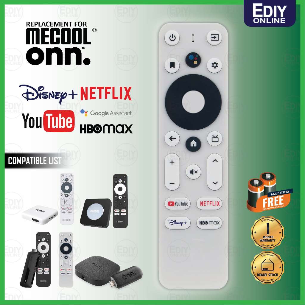【𝐅𝐑𝐄𝐄 𝐁𝐀𝐓𝐓𝐄𝐑𝐘 𝐀𝐀𝐀𝐗𝟐】 MECOOL ONN REPLACEMENT REMOTE TV BOX ANDROID VOICE ...