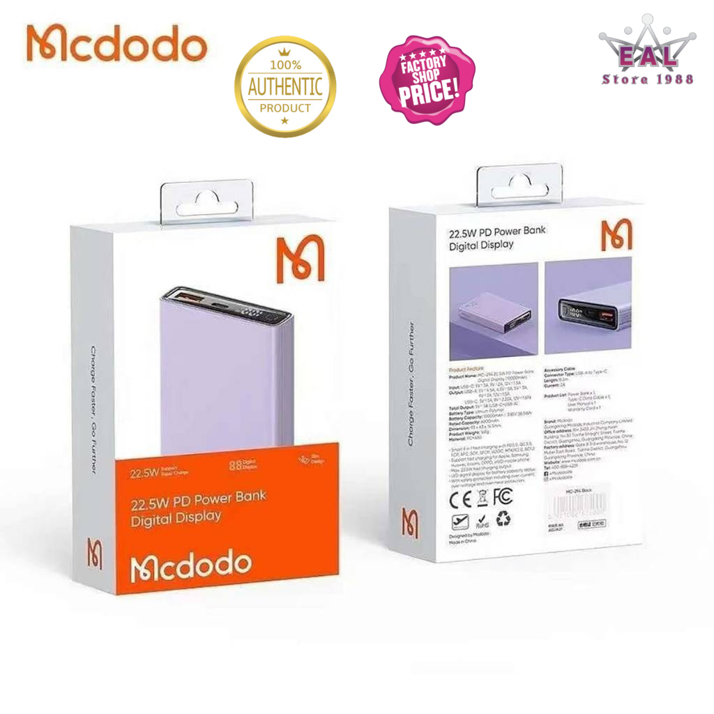 Mcdodo MC 2940 Power Bank 10000mAh PD22.5W+QC20W Digital LED Display ...