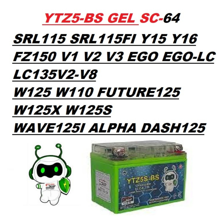 BATTERY YTZ5 YTZ5S YTZ5S-BS SC64 Y15ZR LC135 V2-V6 LAGENDA115 115FI ...