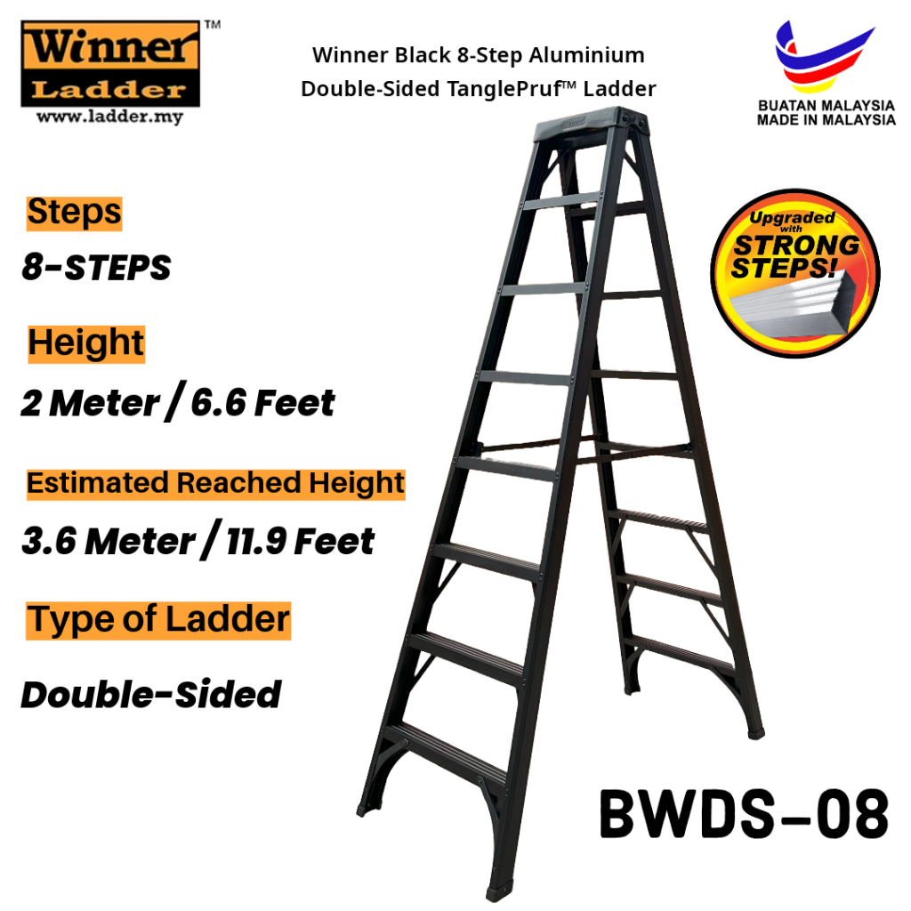 Winner Black Ladder 7/8 Step Double Sided Aluminium Ladder | Shopee ...