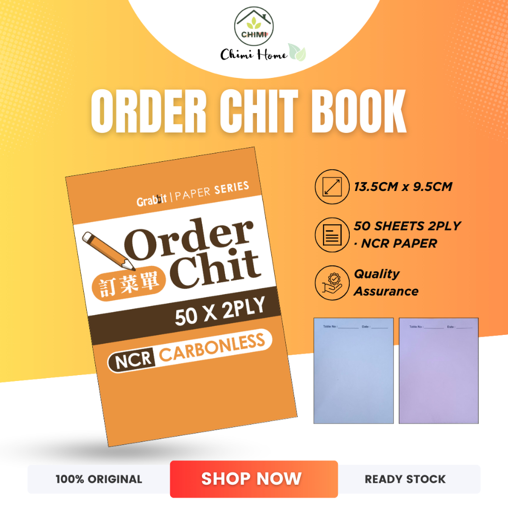 Grabbit Order Chit NCR CARBONLESS - 2 Ply (50’s) | Shopee Malaysia