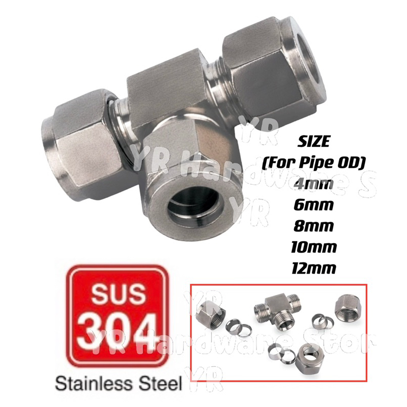 Stainless Steel 304 Compression Union Tee 4mm 6mm 8mm 10mm 12mm ...