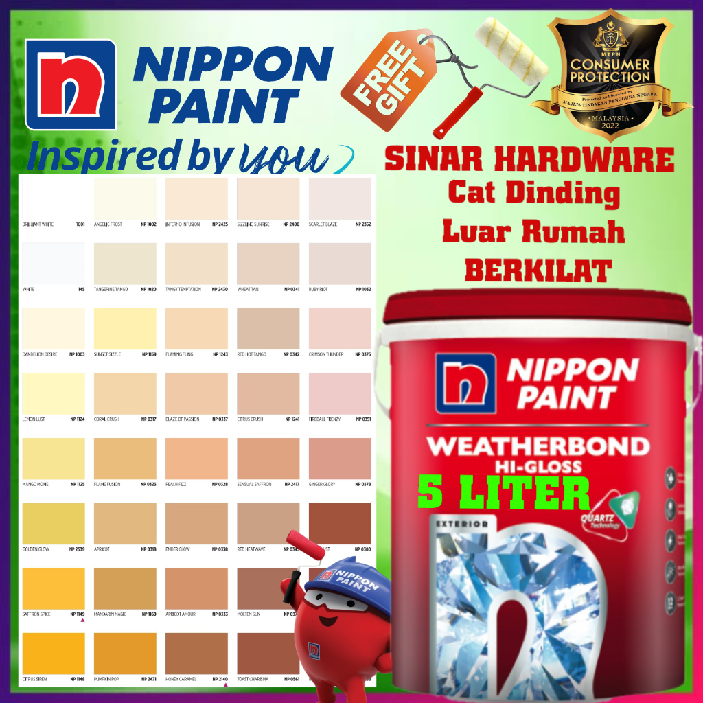 SINAR 5 LITER NIPPON NEW WEATHERBOND HI GLOSS EXTERIOR WALL PAINT SHEEN ...