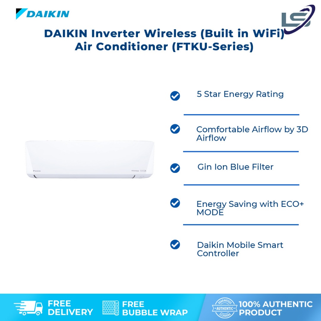 DAIKIN 1HP/1.5HP/2HP/2.5HP Inverter Wireless (Built in WiFi) Air Conditioner Series FTKU28 ...