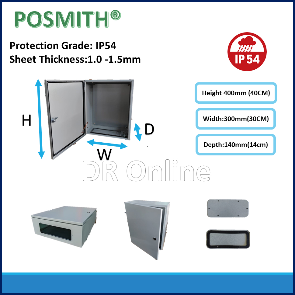 POSMITH IP54 Metal Enclosure Electrical Panel Box H400mm X W300mm X ...