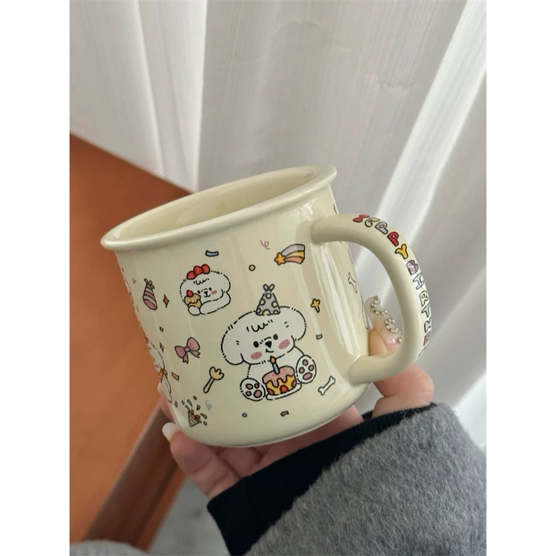 Korean style ins cream happy birthday cake puppy cute cartoon ceramic ...