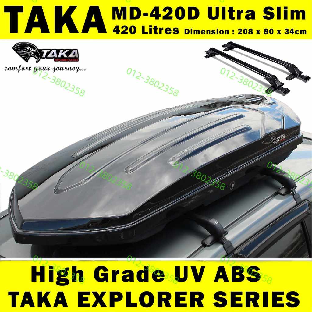 Taka Roof Box MD-420D Ultra Slim 420 Liter Storage Carrier Roofbox ...