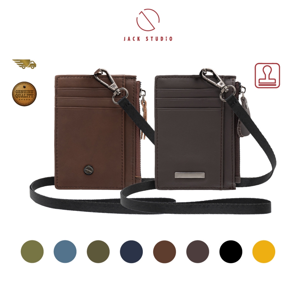 Jack Studio Genuine Cow Leather Name Tag Card Holder With Lanyard and ...