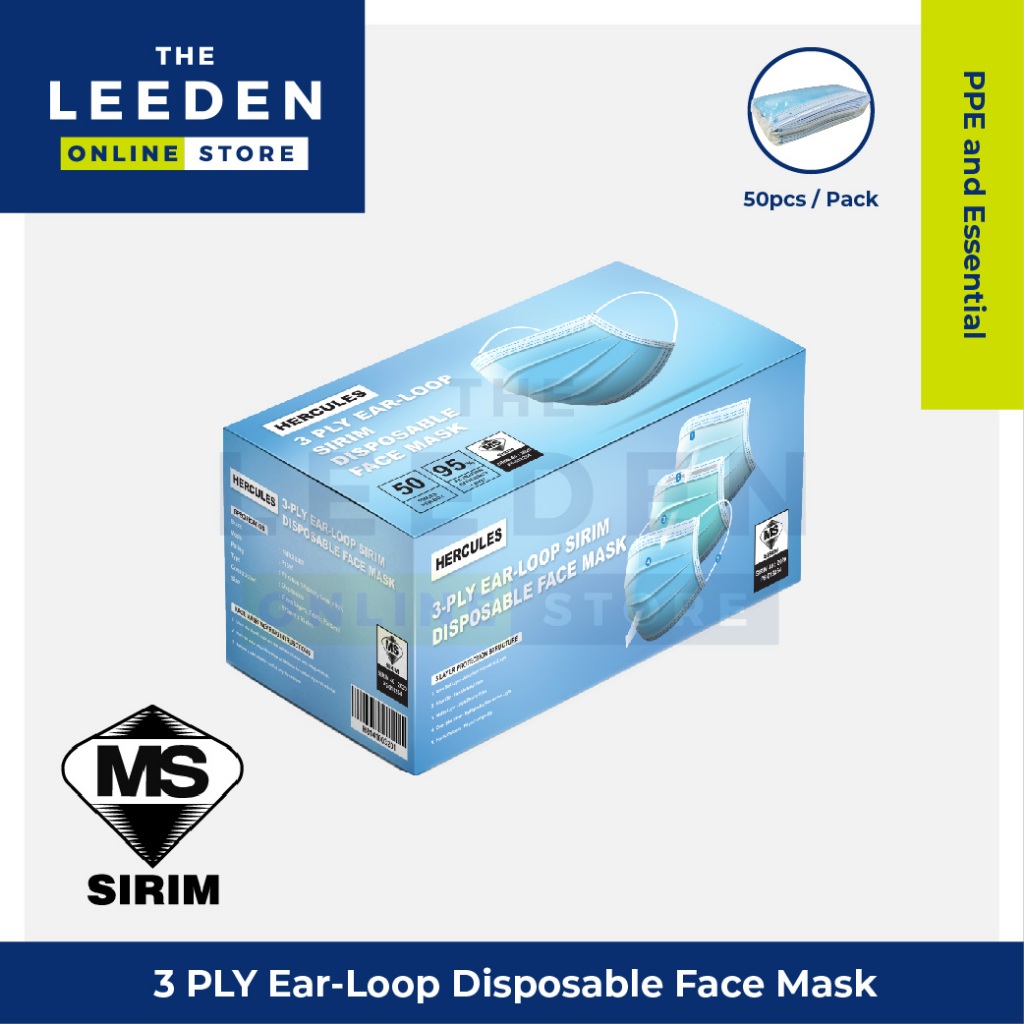 3 PLY Ear-Loop Sirim Disposable Face Mask (50pc/box) by Hercules Brand ...