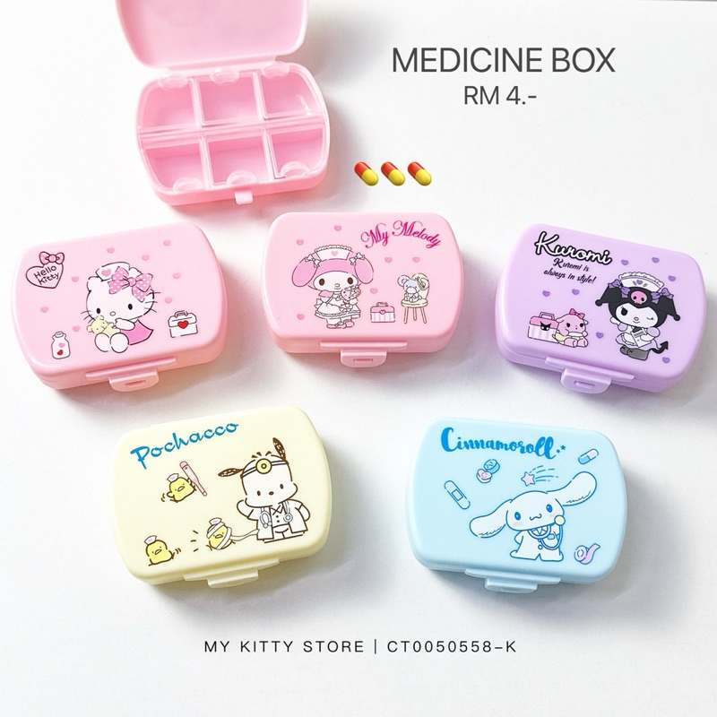 Hello Kitty My Melody Portable Medicine Box Kuromi Cinnamoroll Pochacco ...