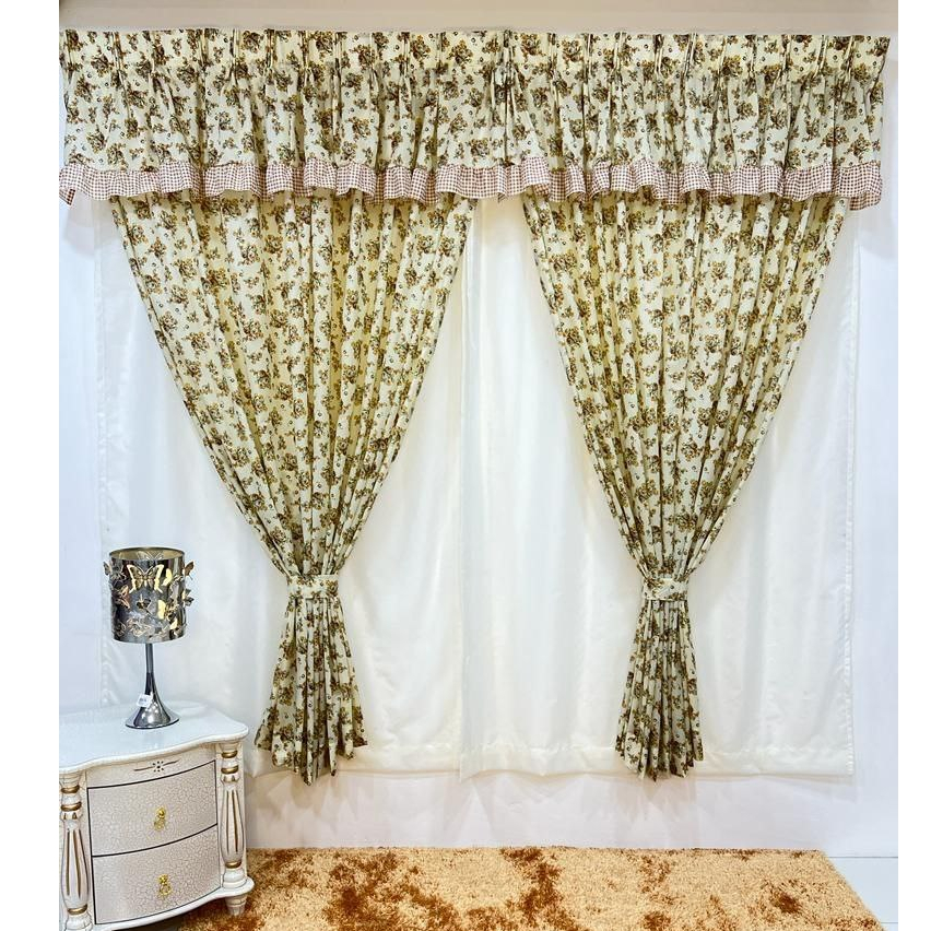 Langsir Bunga Petak Siap Jahit Free Tali Pengikat Ready Made Curtain ...