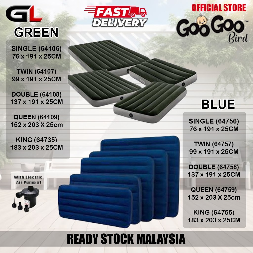 [GL] INTEX NEW Air Bed Full Sizes Inflatable Flocked Air Bed/Air ...