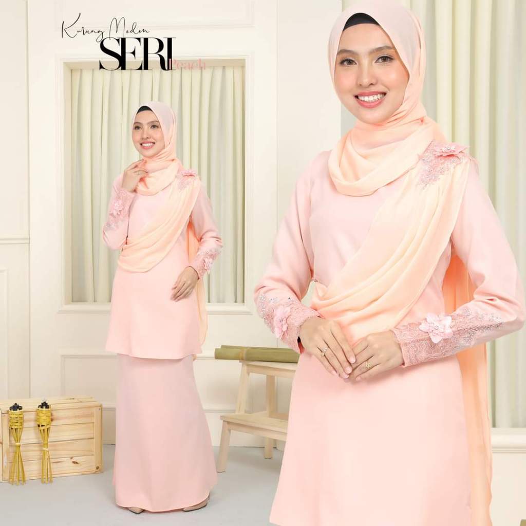 Kurung Moden Seri 「 Warna Peach 」Sedondon Dewasa Ibu Anak | Shopee Malaysia