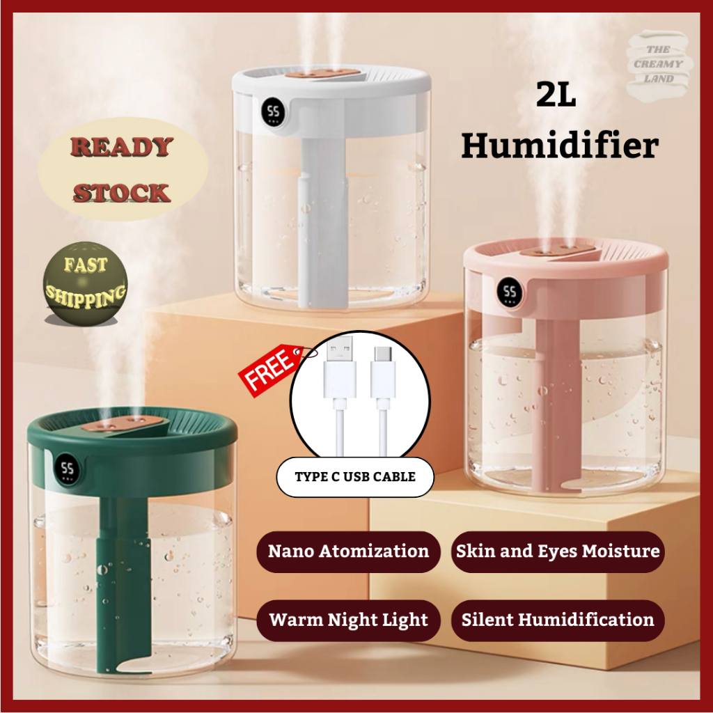 2L Dual Spray Air Humidifier Mist Fogger Purifier Low Noise LED Night ...