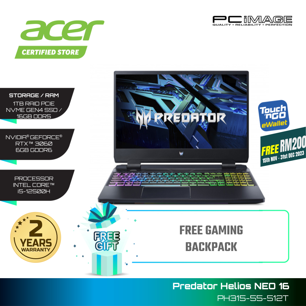 ACER PREDATOR HELIOS 300 PH315-55-512T I5-12500H/16GB DDR5/1TB/RTX3060 ...