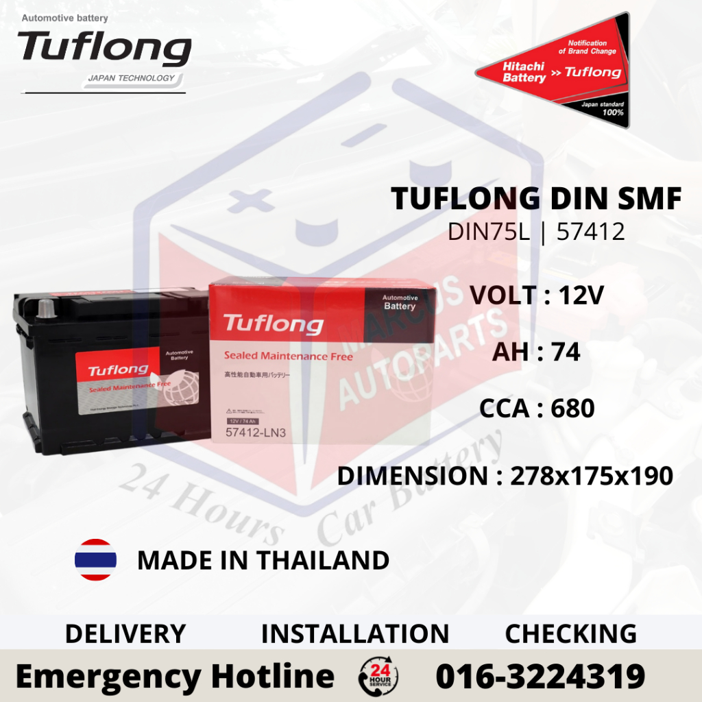 HITACHI TUFLONG SMF LN3 | DIN75L | 57412 CAR BATTERY | Shopee Malaysia