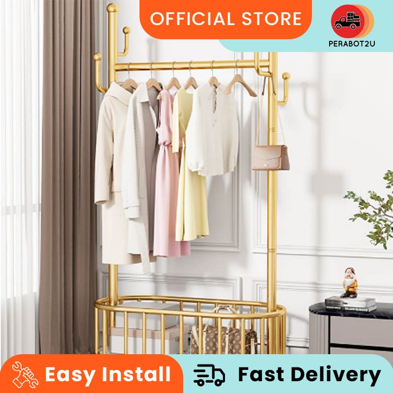 P2U FM Cloth Rack with Basket Clothes / Storage Steel Rack / Simple ...