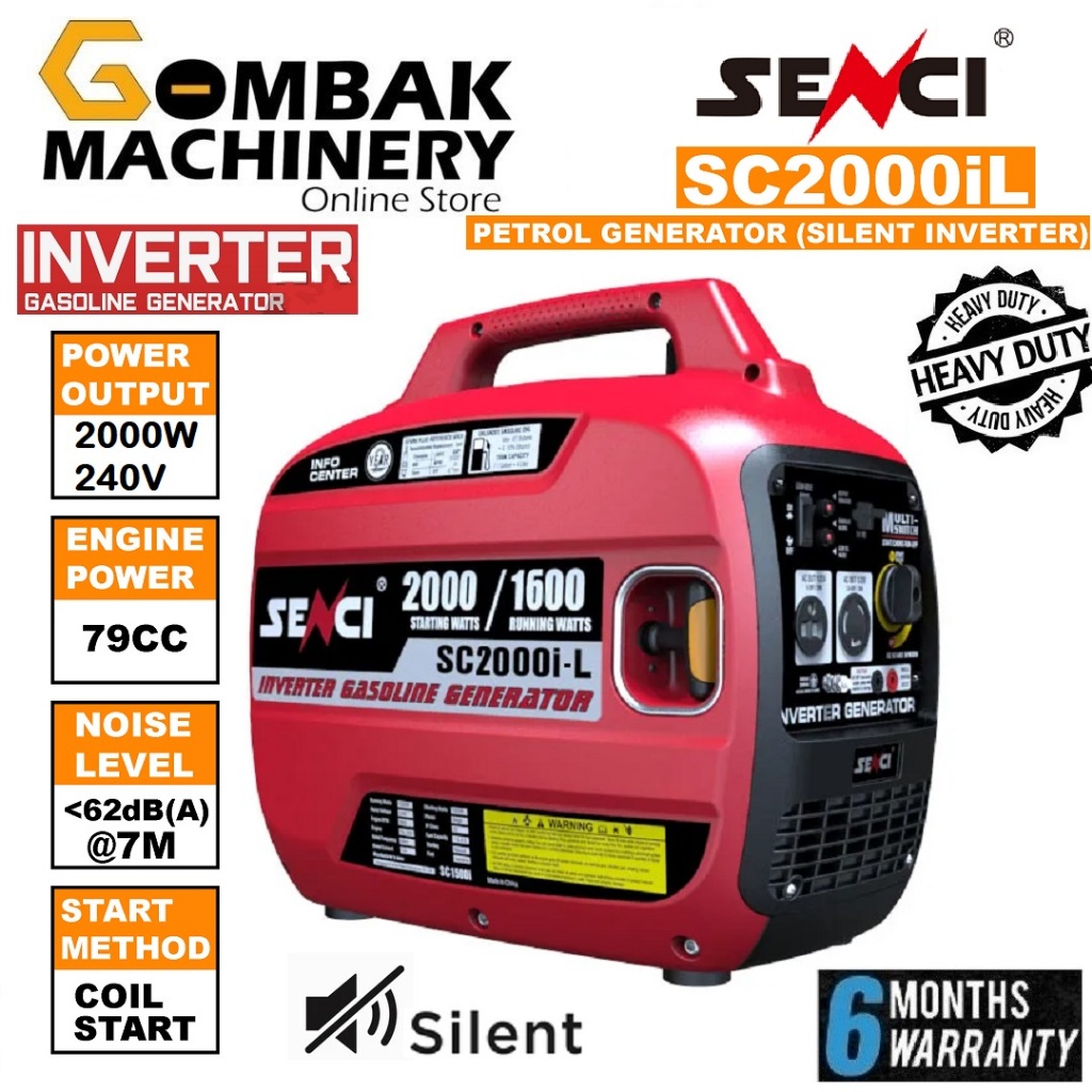 SENCI SC2000iL Low Noise Inverter Gasoline Generator - 2000Watt/2KW ...