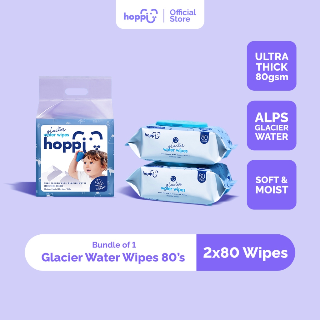 Hoppi Premium Glacier Water Baby Wipes (80 Wipes x 2 Packs) | Shopee ...