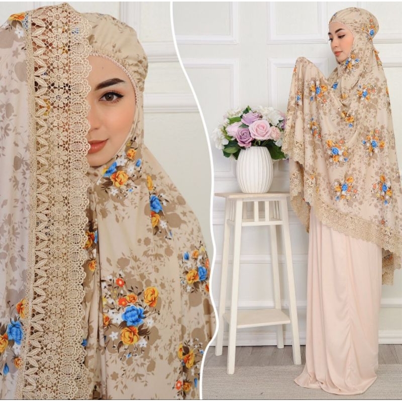 Telekung bunga lace dewasa cantik sgt, viscose sejuk tak memeri, sesuai ...