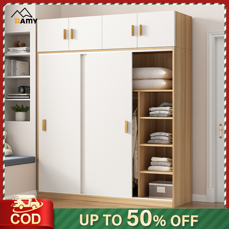 Amy Sliding Doors Wardrobe Cabinet Wooden Home Almari Baju kayu Almari ...