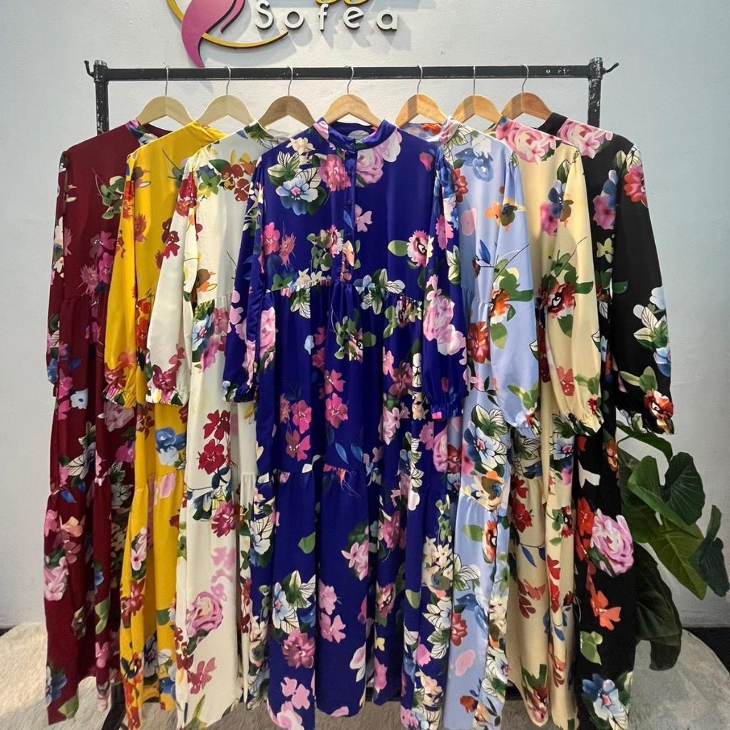 DRESS CORAK BUNGA | Casual Korean Chiffon | Dresses Lembut Kembang ...