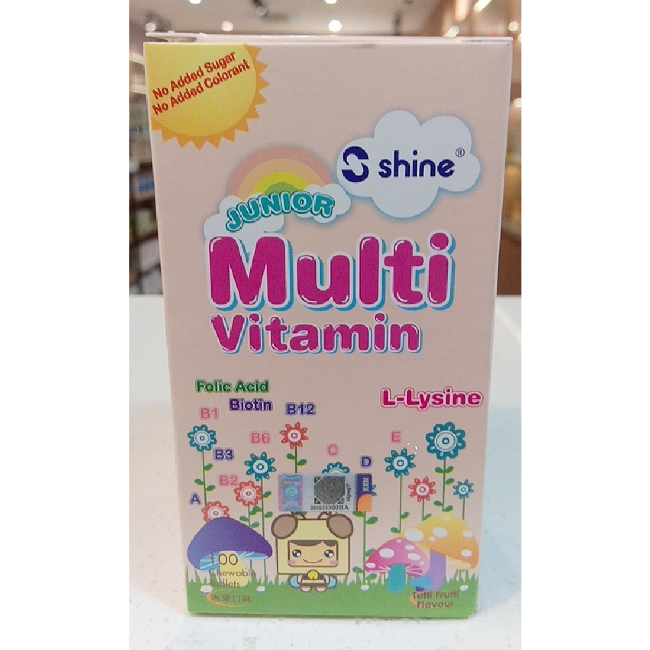SHINE JUNIOR MULTIVITAMIN PLUS 100 CHEWABLE TABLETS ( TUTTI FRUIT ) EXP ...