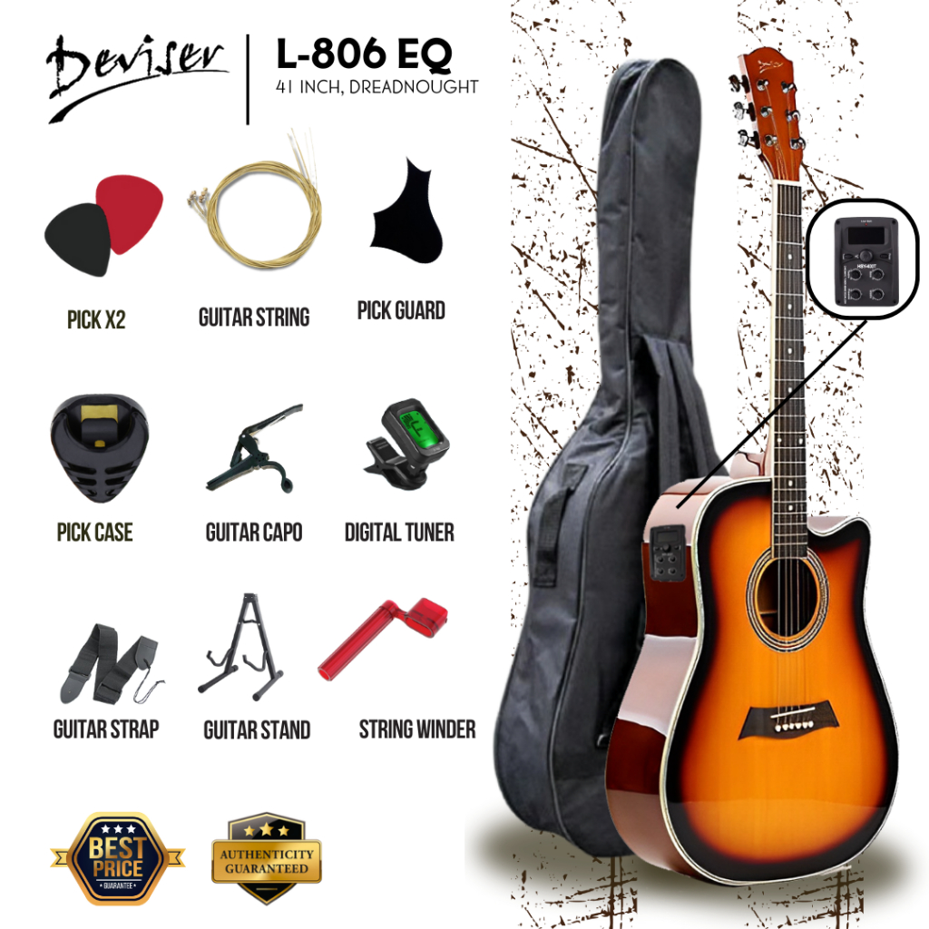 Deviser 41 inch Semi Acoustic Guitar with 4 band EQ / Pick Up (L-806 / L806 / L806EQ) | Shopee ...