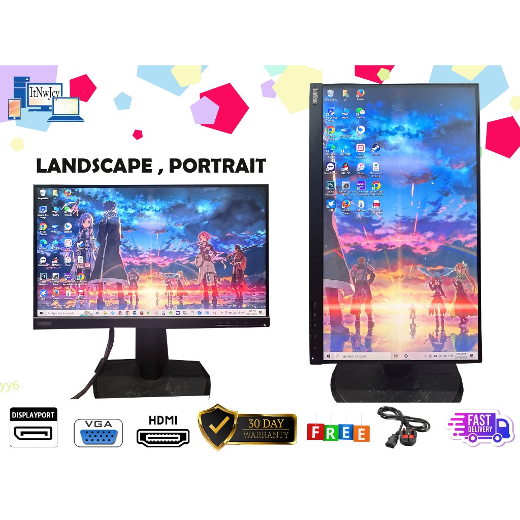 22" LENOVO THINKVISION T22i-20/10 FRAMELESS MONITOR USED 1920 x 1080 ...