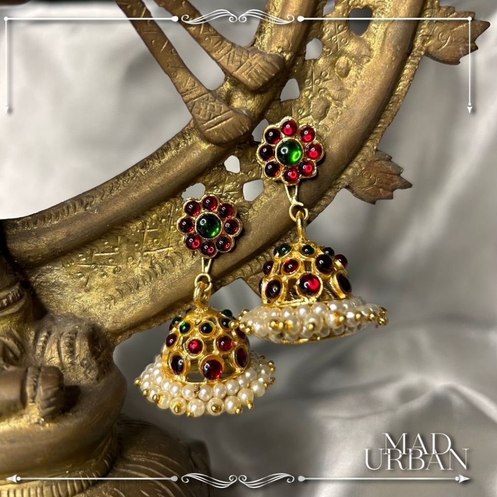 Kemp Temple Stone Earrings Bharathanatyam Thodu Temple Jewellery Multi ...