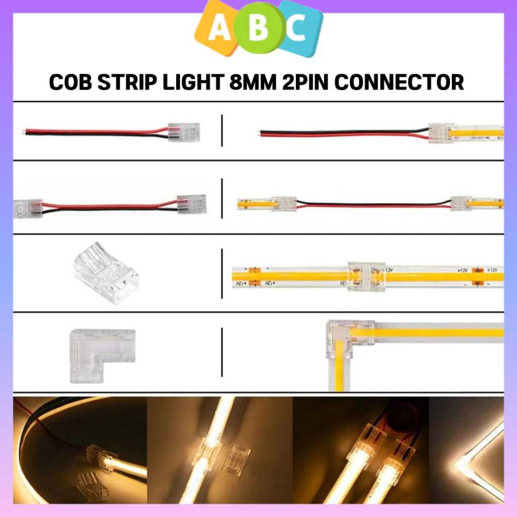 COB Strip Light 8mm 2 Pin Connector LED Strip Terminal Extension Wire ...