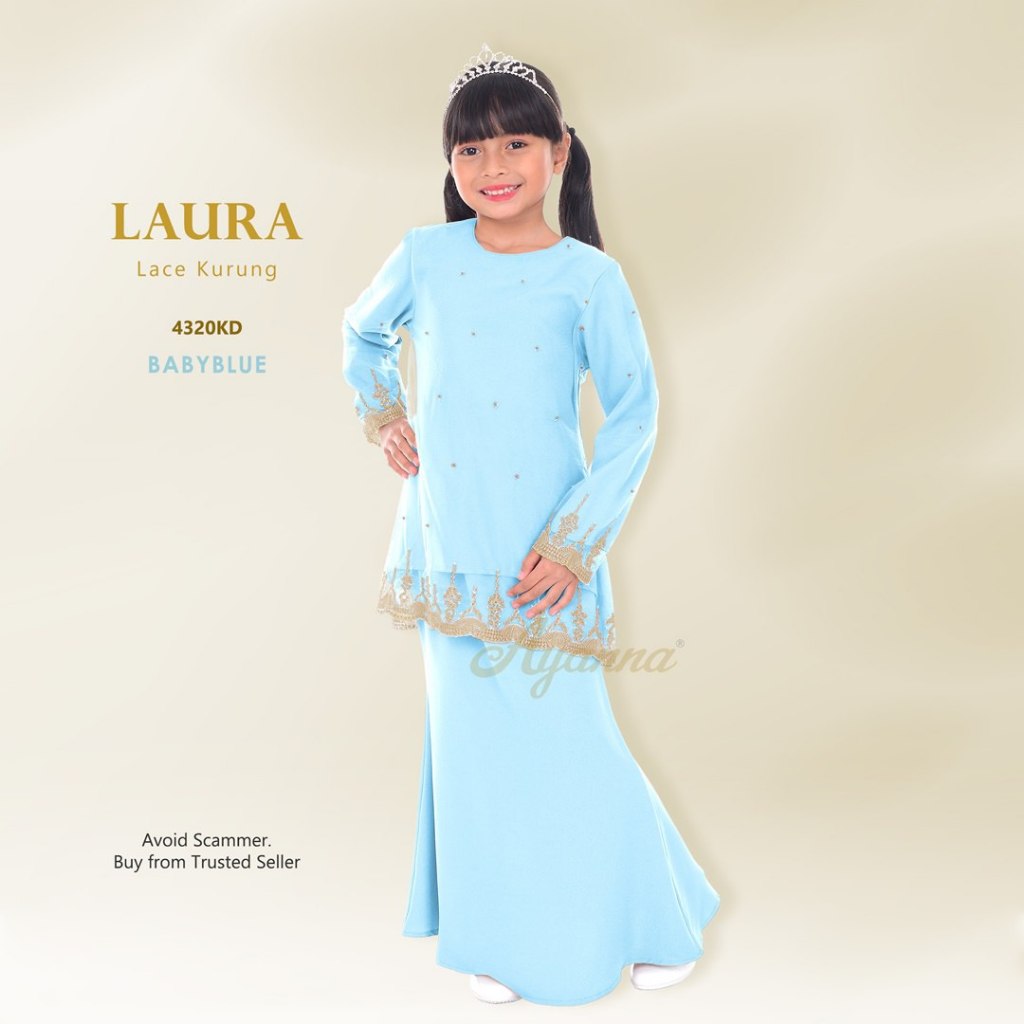 Tema Baby Blue Baju Kurung Budak Perempuan Kids Plain Lace Muslimah ...