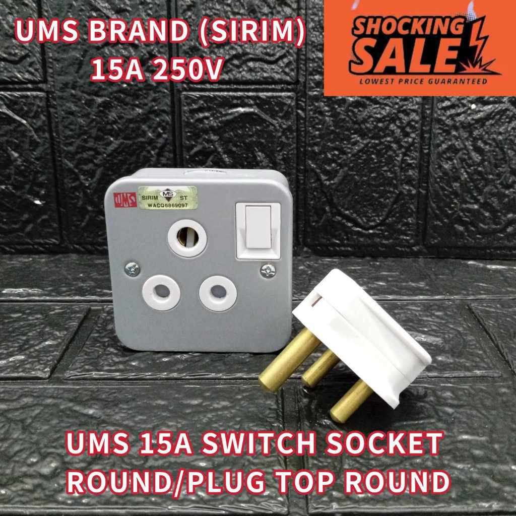 ⚡️SHOCKING SALE⚡️(UMS) SINGLE BESI 15A IRON PLUG SWITCH SOCKET ROUND ...