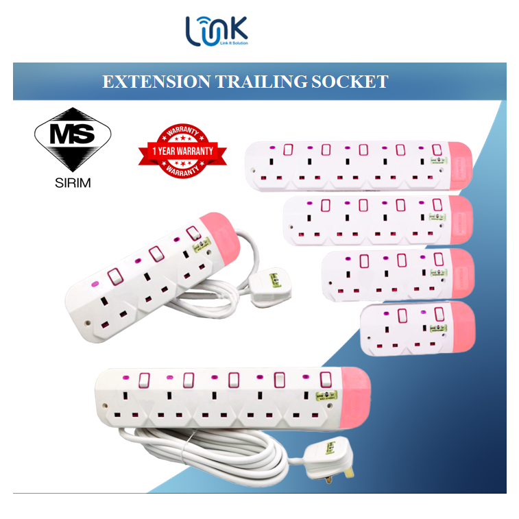 [sirim Approved] Electrical Trailing Socket Extension Socket With Neon