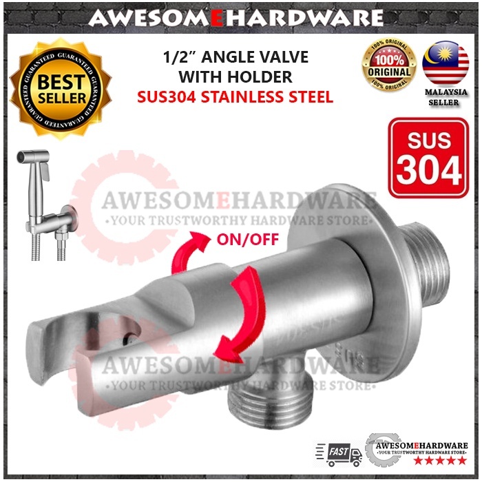 FULLY STAINLESS STEEL SUS304 ANGLE VALVE WITH HOLDER WATER CONTROL ...