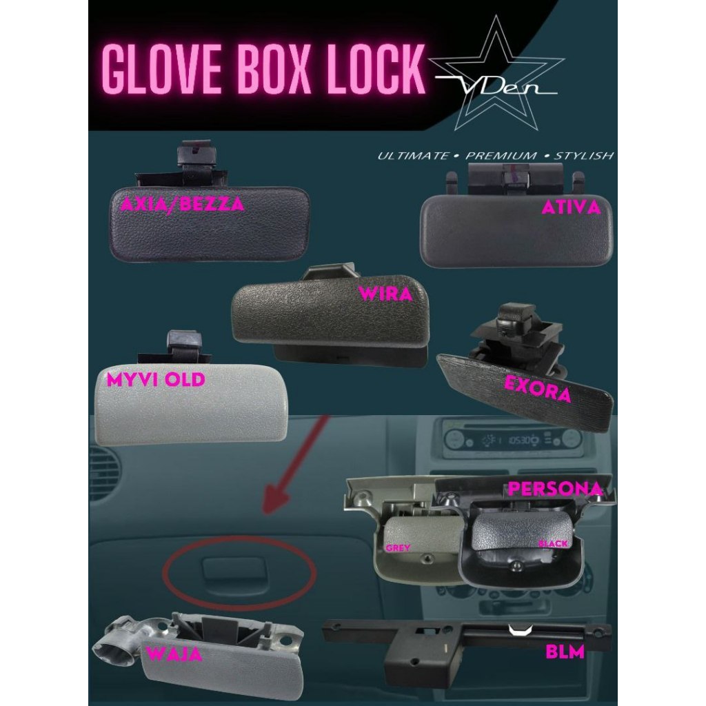 GLOVE BOX LOCK AXIA/BEZZA/PERSONA GREY,BLACK/ATIVA/MYVI/EXORA/WIRA/WAJA ...