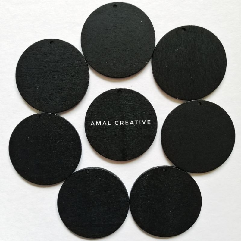 Wooden Round Black Plate For Keychain Craft | Plat Kayu Hitam Bulat ...