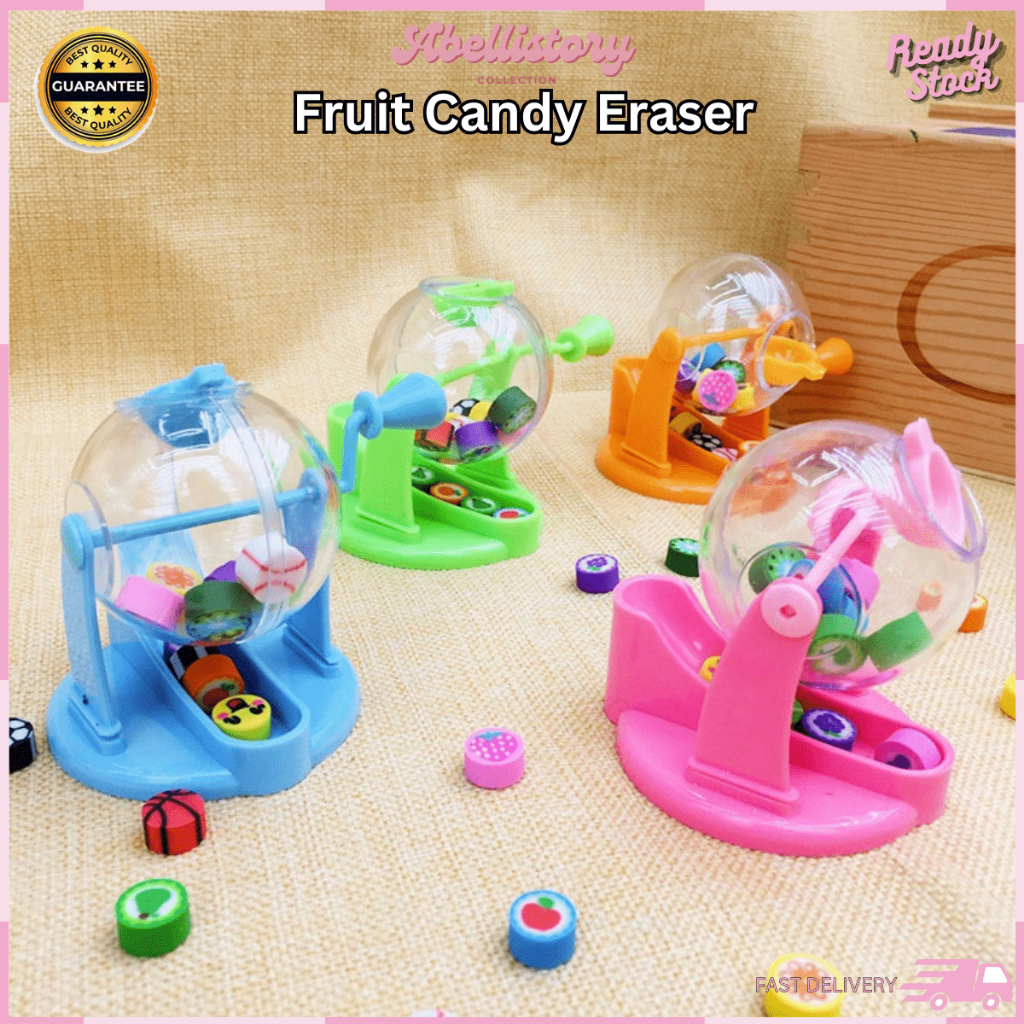 Fruit Candy Earser Mini Earser Lottery Machine Kids Mini Toys Machine ...