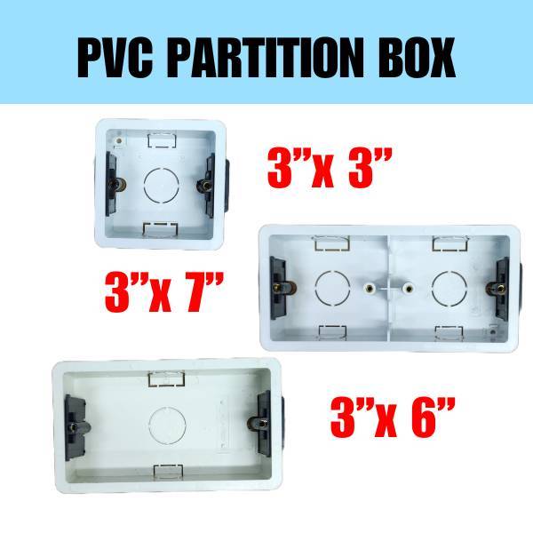 PVC Partition Box 3x3 / 3x6 / 3x7 Switch Base White with Clips ...