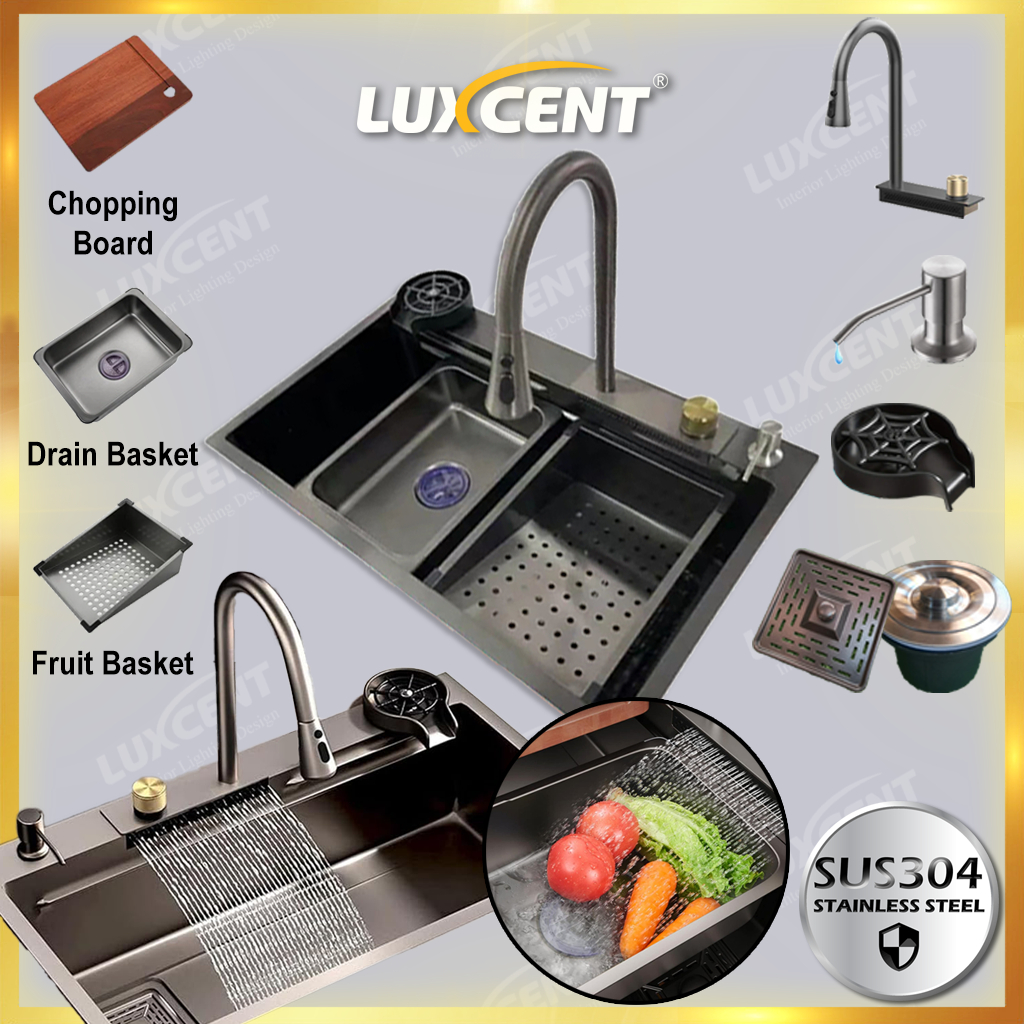 Waterfall Kitchen Sink SUS304 Stainless Steel Single Bowl Pullout ...