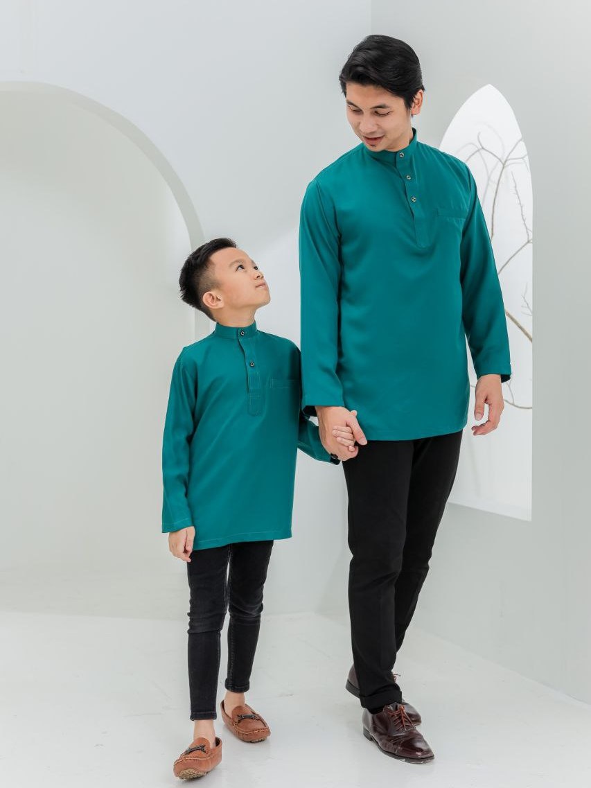 Baju Kurta Moden「 Warna Emerald Green 」Baju Kurta Set Sedondon Ayah Dan ...