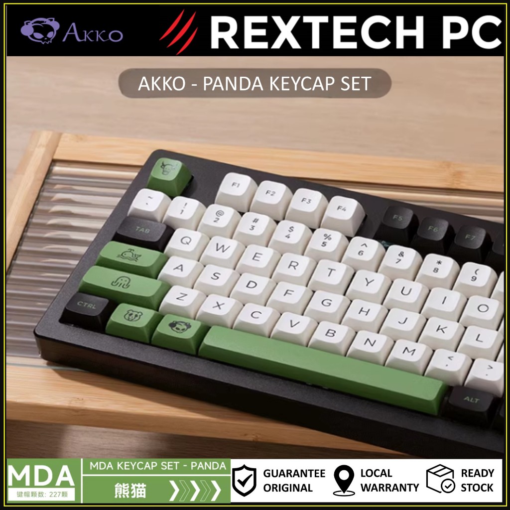 AKKO MDA PROFILE DOUBLE-SHOT PBT KEYCAPS SET- PANDA THEME, with 227 ...