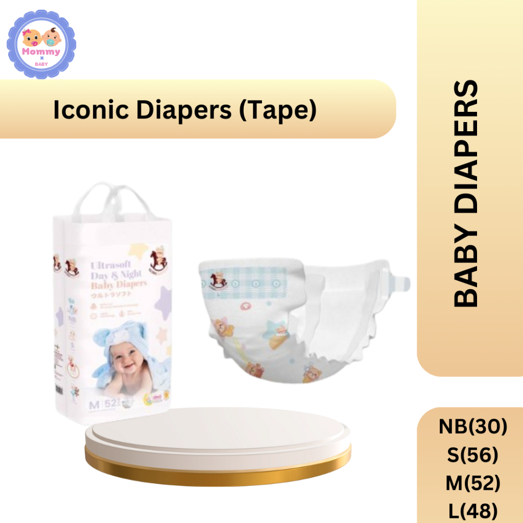 Iconic Baby Diaper Tape NB30/S56/M52/L48 (1 pack) | Shopee Malaysia