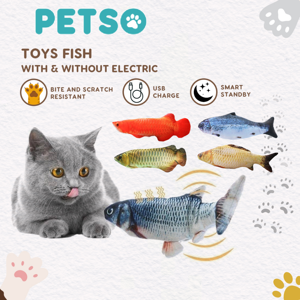 Petso USB Electric Fish Toy Pillow Fish Cat Toy Plush Pillow Artificial ...
