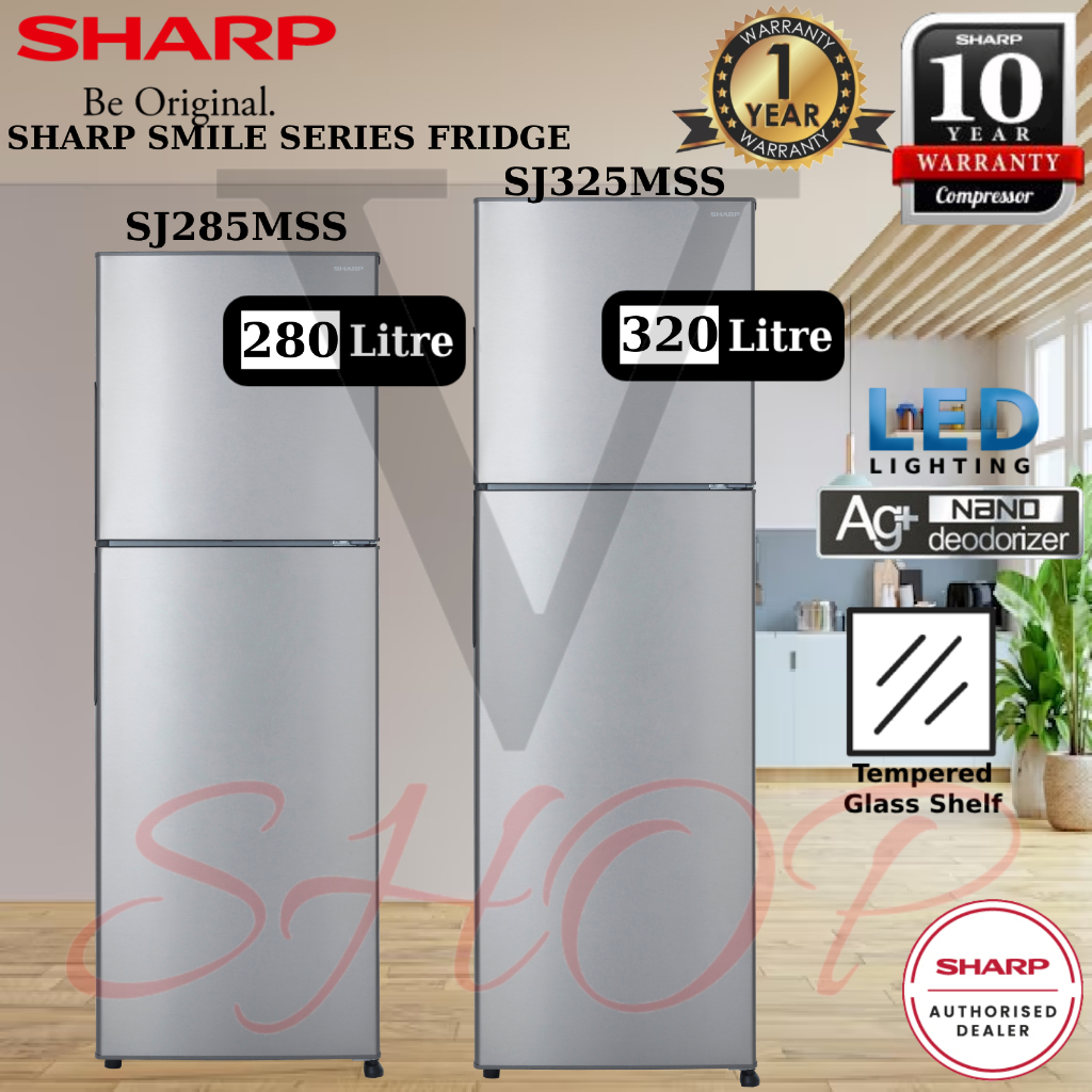 SHARP 280L || 320L SMILE SERIES 2 DOOR REFRIGERATOR SJ285MSS ...